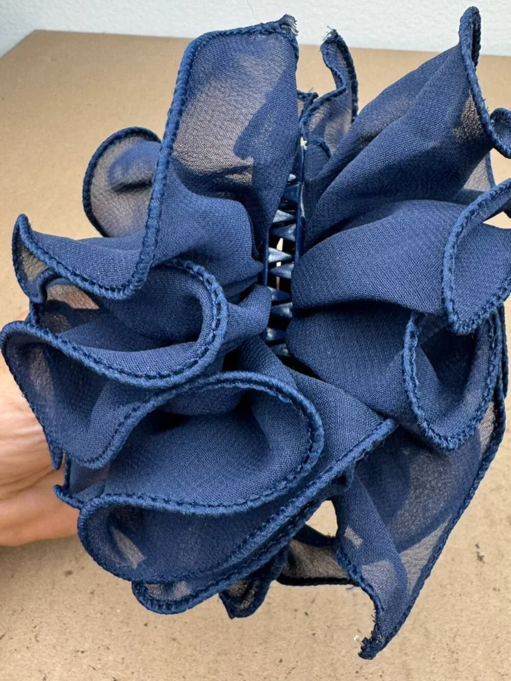 Accessories | Navy Blue Chiffon Ruffle Flower Hair Claw Clip Large ...